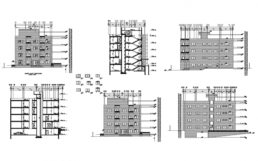 All sided elevation and section drawing details residential building ... All sided elevation and section drawing details residential building ...