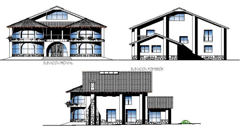 All sided elevation details of luxuries bungalow dwg file - Cadbull All sided elevation details of luxuries bungalow dwg file - Cadbull