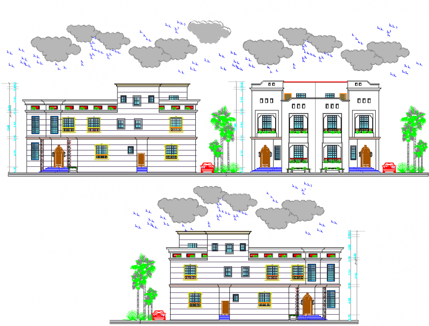 All three sided elevation drawing details of luxuries bungalow dwg file ... All three sided elevation drawing details of luxuries bungalow dwg file ...