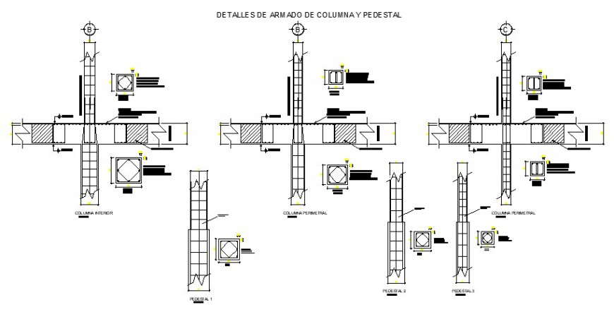 Armed concrete columns construction details for pedestals dwg file ...