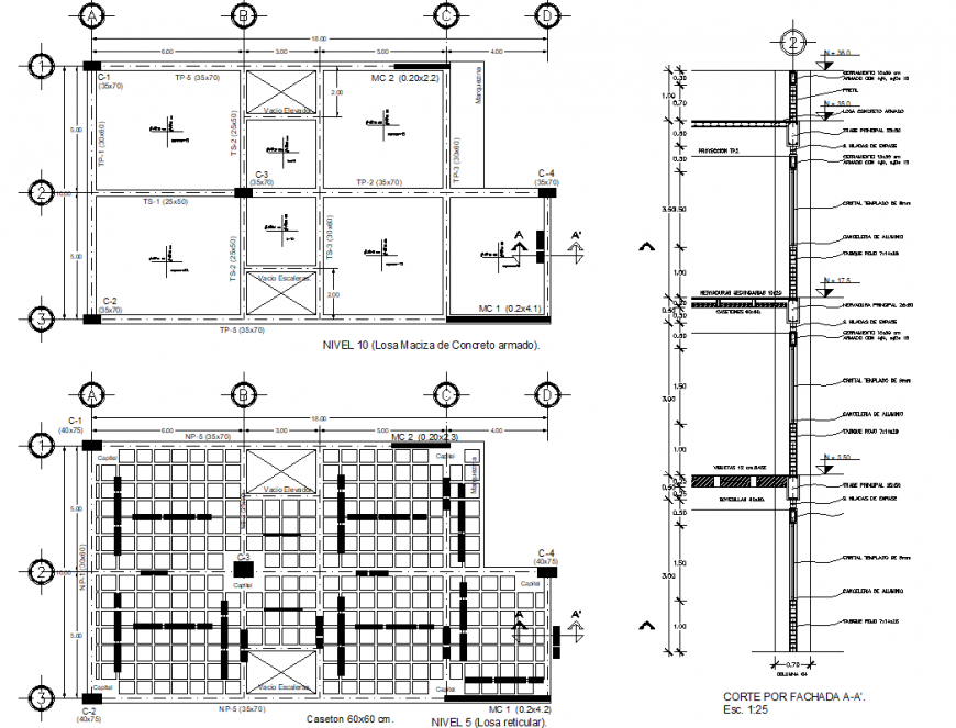 Beam plan and wall section plan layout file - Cadbull