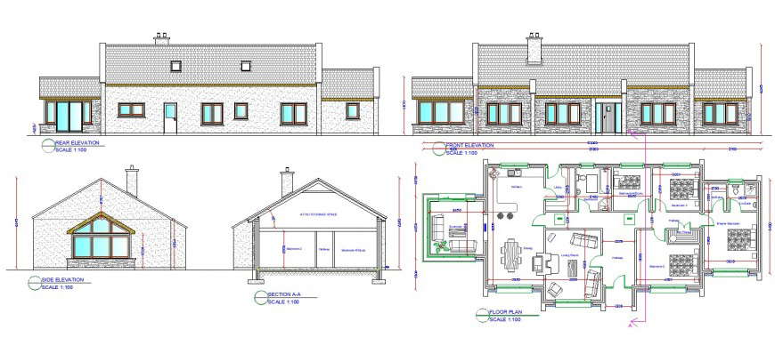 Bungalow detail plan, elevation and section layout file Bungalow detail plan, elevation and section layout file