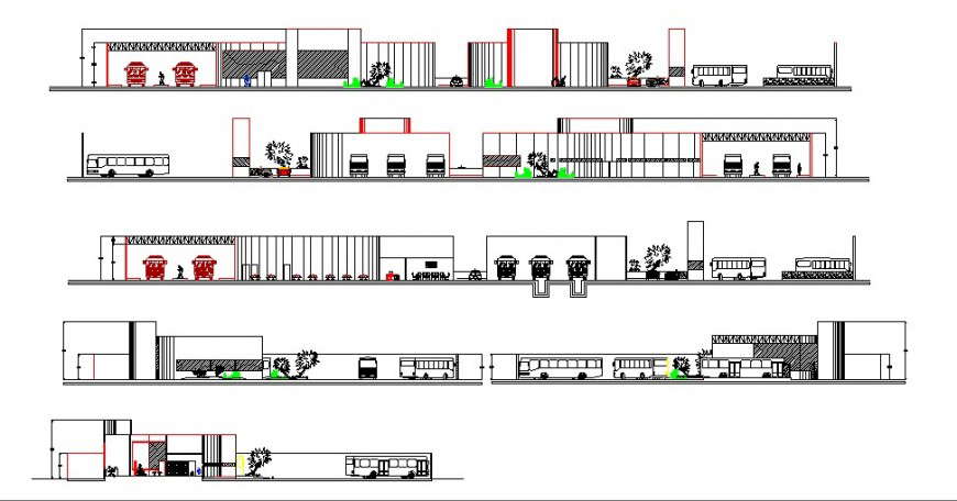 Bus terminal building all sided elevation and section drawing details ... Bus terminal building all sided elevation and section drawing details ...
