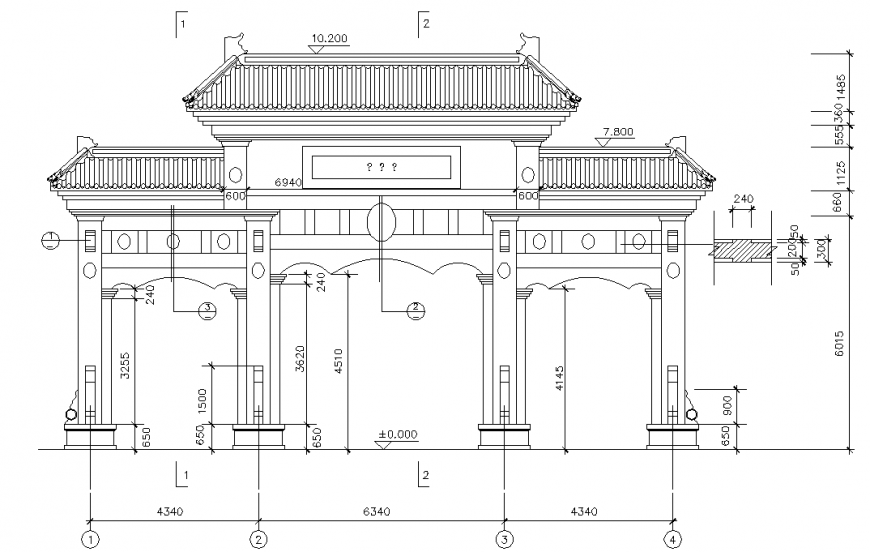 Chinese gateway cad details in dwg file. - Cadbull