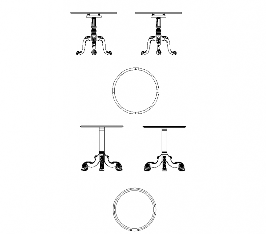 Circular table detail elevation 2d view autocad file - Cadbull