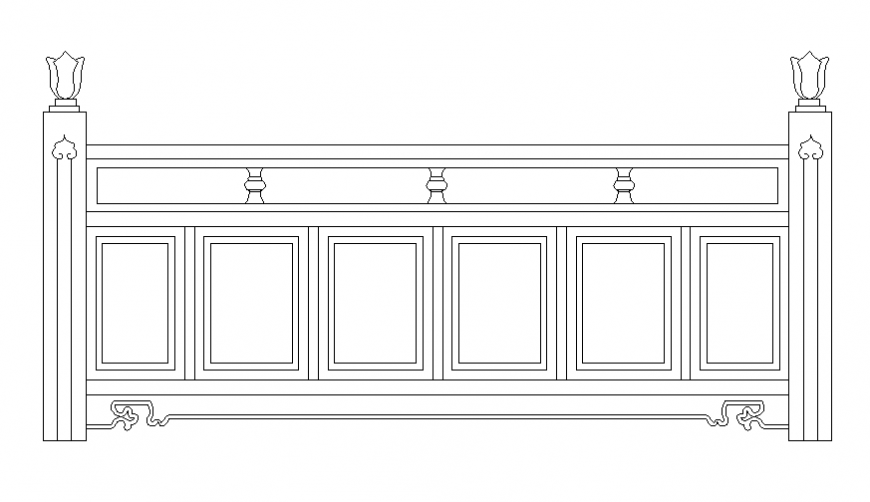 Classical wooden railing cad block details dwg file - Cadbull