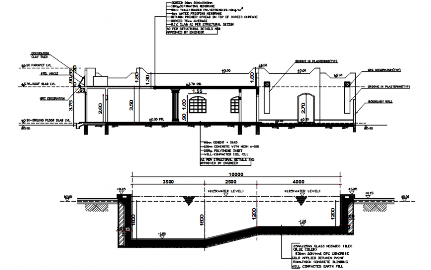 Club house both sided constructive section drawing details dwg file ... Club house both sided constructive section drawing details dwg file ...