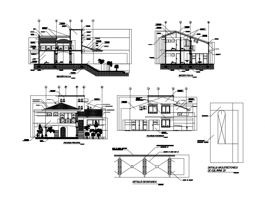 Colonial two story house all sided elevation and sectional details dwg ... Colonial two story house all sided elevation and sectional details dwg ...