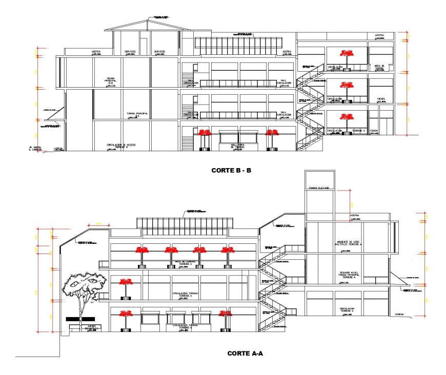 Commercial building detail elevation and plan layout file - Cadbull Commercial building detail elevation and plan layout file - Cadbull
