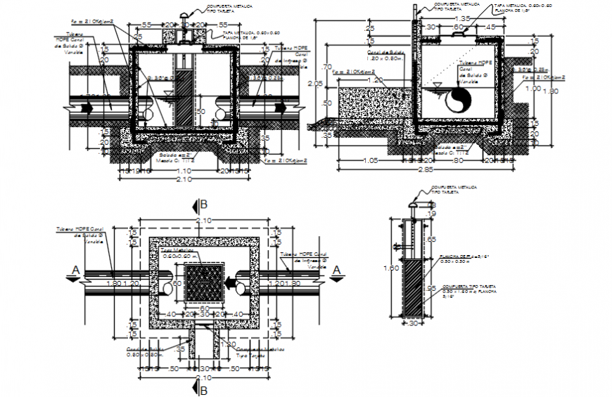 Concrete chamber constructive sections and structure details dwg file ...