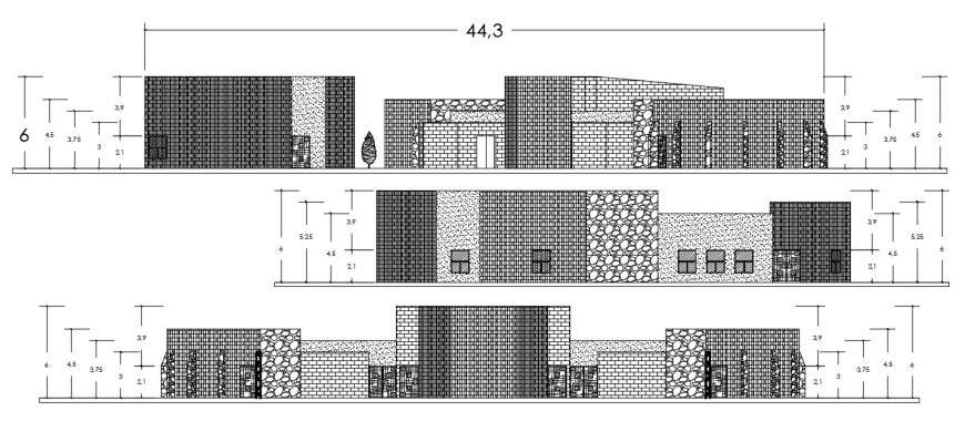 Culture center building three sided elevation drawing details dwg file ... Culture center building three sided elevation drawing details dwg file ...