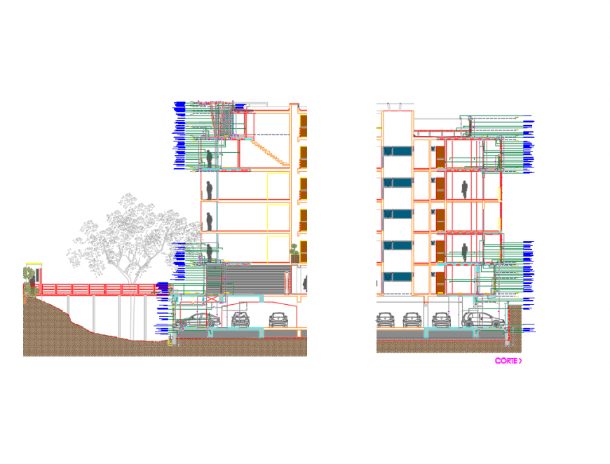 Departmental office building facade and back sectional constructive ... Departmental office building facade and back sectional constructive ...