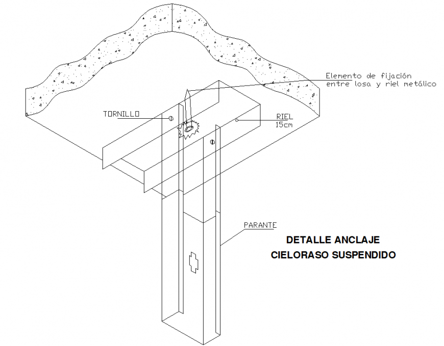 Detail suspended ceiling anchor section plan layout file - Cadbull