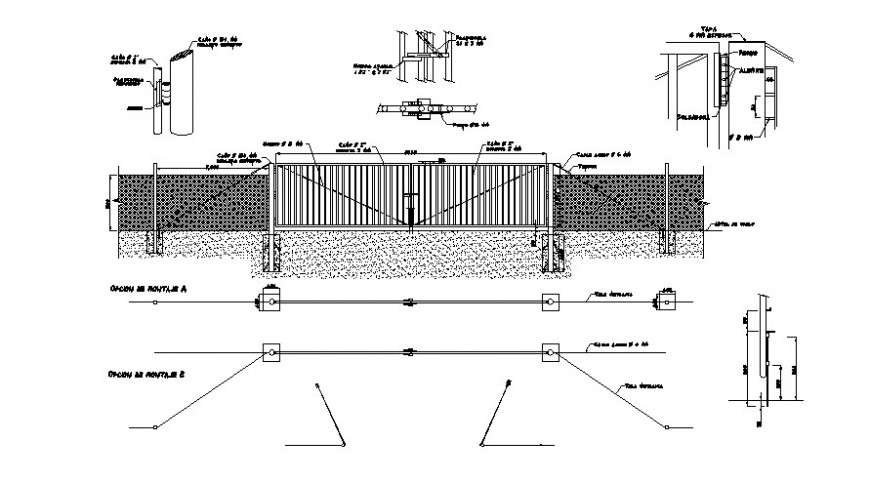 Drawings of entrance gate with compound wall details 2d view autocad ... Drawings of entrance gate with compound wall details 2d view autocad ...