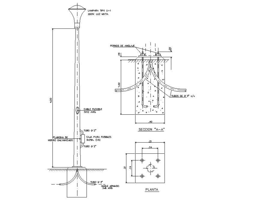 Electrical lamp post detail elevation, section and plan 2d view autocad ... Electrical lamp post detail elevation, section and plan 2d view autocad ...