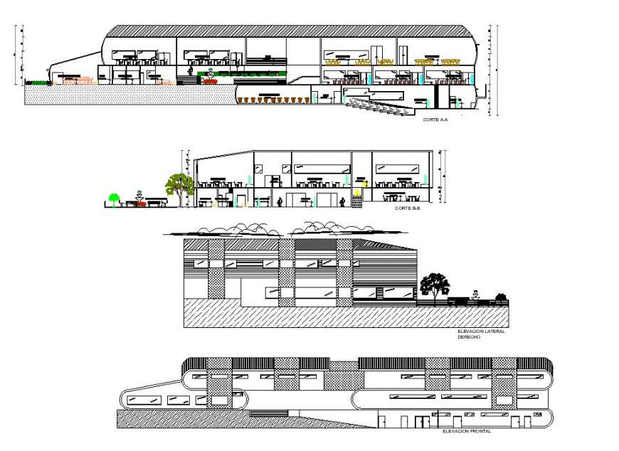 Elevation and section Project faculty of architecture detail dwg file ...