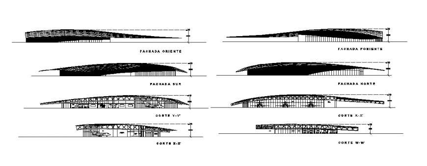 Executive flight terminal building all sided elevation and sectional ... Executive flight terminal building all sided elevation and sectional ...