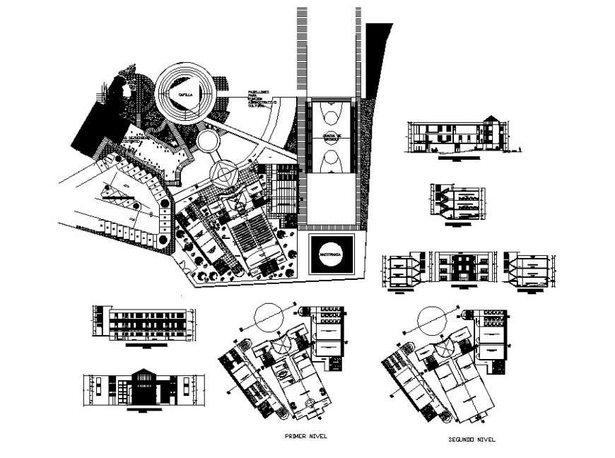 Faculty of architecture multi-story building elevation, section, floor ...