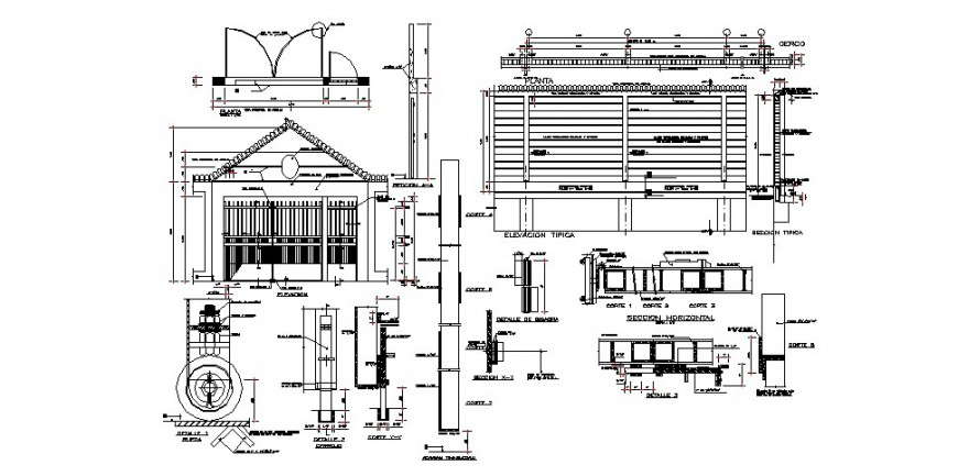Fence and gate elevation, section, plan and installation cad drawing ... Fence and gate elevation, section, plan and installation cad drawing ...