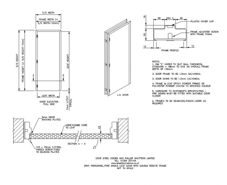 Fire Single leaf door detail elevation 2d view layout autocad file ...