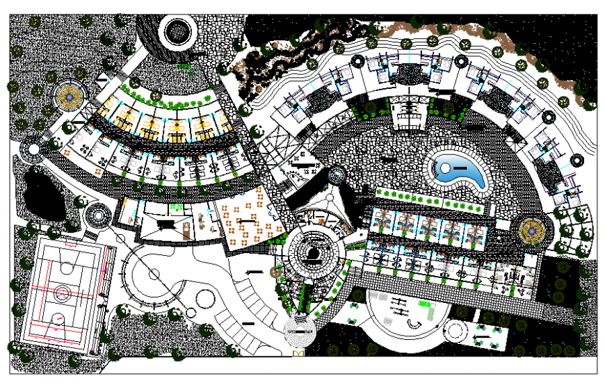 Five star luxuries hotel layout plan and landscaping structure details ...