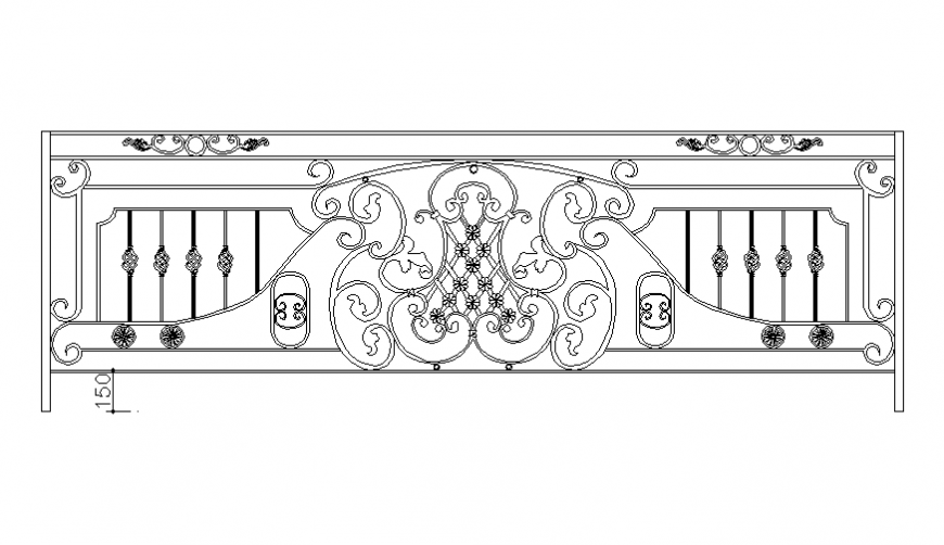 Floral pattern railing front design cad drawing details dwg file - Cadbull