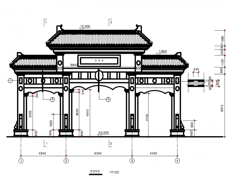 Front view elevation details of Chinese archway temple cad details dwg ... Front view elevation details of Chinese archway temple cad details dwg ...