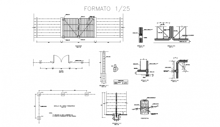 Gate and fence elevation, section and constructive installation cad ... Gate and fence elevation, section and constructive installation cad ...