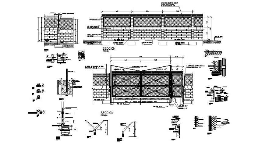 Gate and fence section and constructive structure details dwg file ... Gate and fence section and constructive structure details dwg file ...