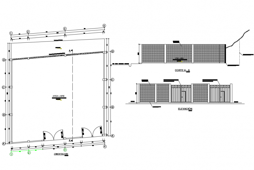 Gate with fence elevation, section and plan cad drawing details dwg ... Gate with fence elevation, section and plan cad drawing details dwg ...