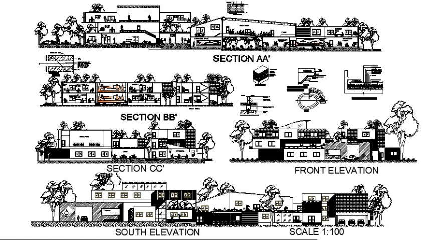 Green business office building all sided elevation and section cad ... Green business office building all sided elevation and section cad ...