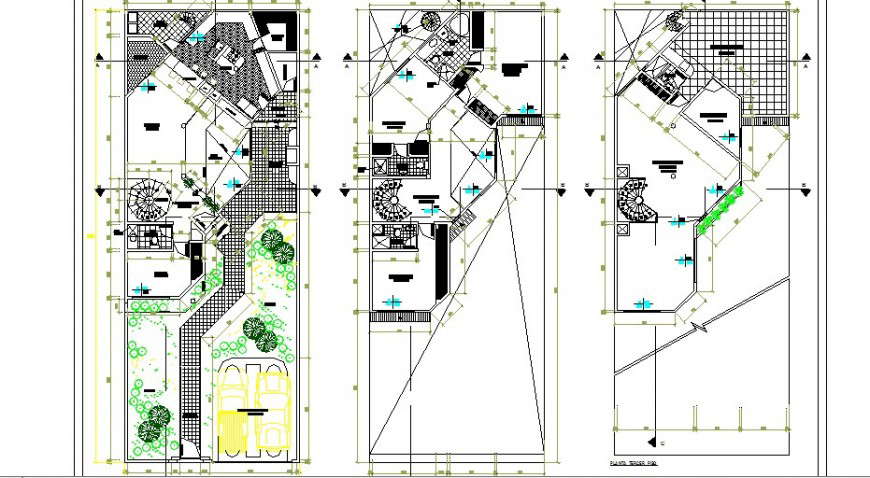 Ground, first and terrace floor layout plan details of residential ...