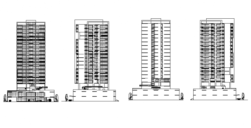 High rise corporate office building tower all sided elevation and ... High rise corporate office building tower all sided elevation and ...