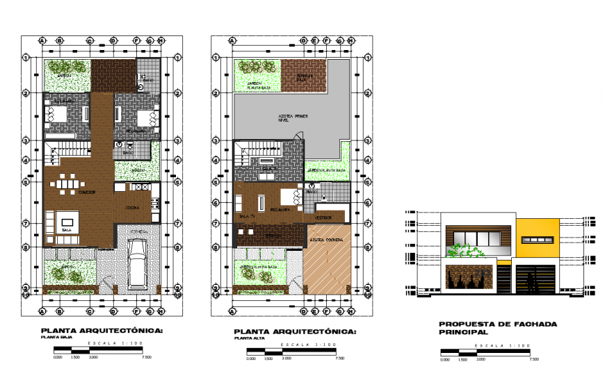 Housing bungalow layout plan and elevation dwg file Housing bungalow layout plan and elevation dwg file