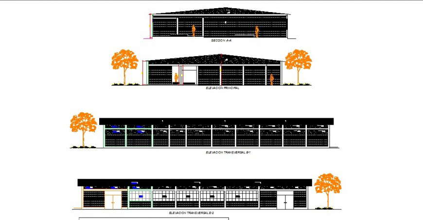 Industrial building all sided elevation cad drawing details dwg file ...
