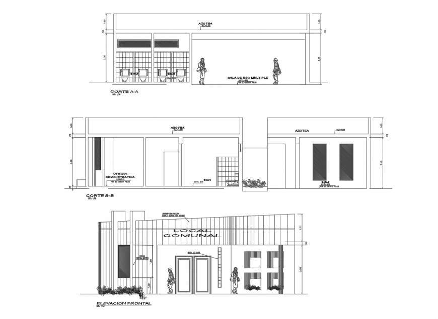 Local communal office building elevation and section cad drawing ... Local communal office building elevation and section cad drawing ...