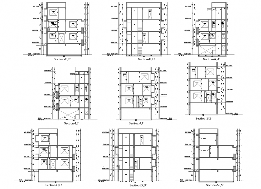 Main elevation and all sided sectional drawing details of residential ... Main elevation and all sided sectional drawing details of residential ...