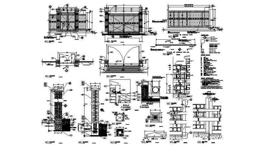 Main gate and fence elevation, section and constructive installation ... Main gate and fence elevation, section and constructive installation ...