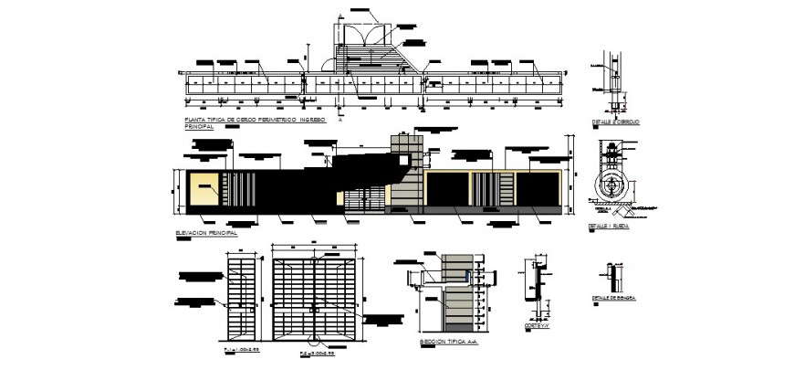 Main gate and fence elevation details, section and constructive ... Main gate and fence elevation details, section and constructive ...