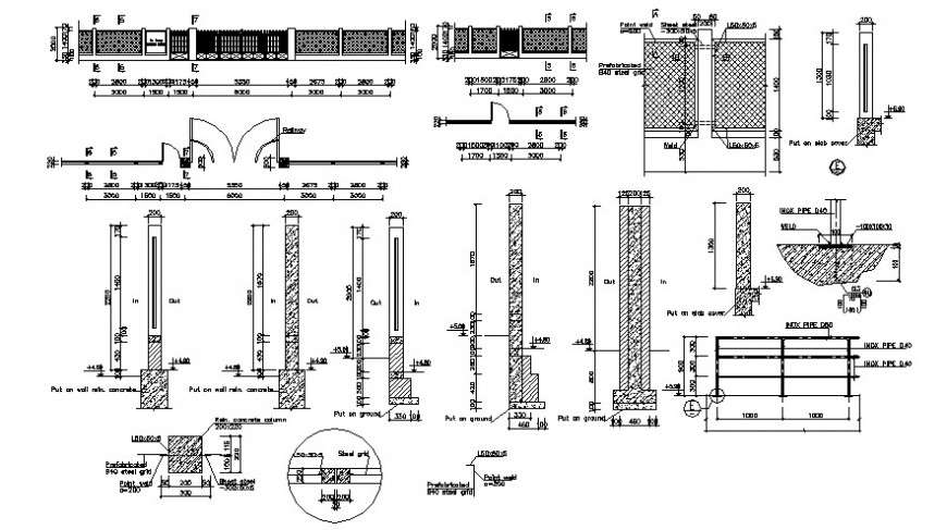 Main house gate and fence elevation, plan and constructive installation ... Main house gate and fence elevation, plan and constructive installation ...