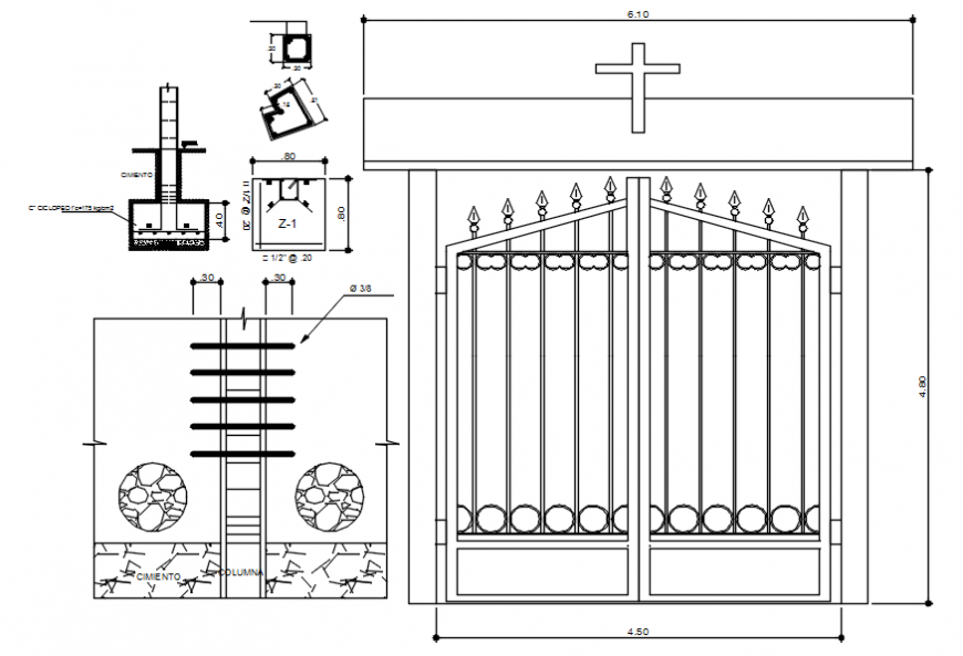 Metallic church gate elevation and installation details dwg file - Cadbull Metallic church gate elevation and installation details dwg file - Cadbull