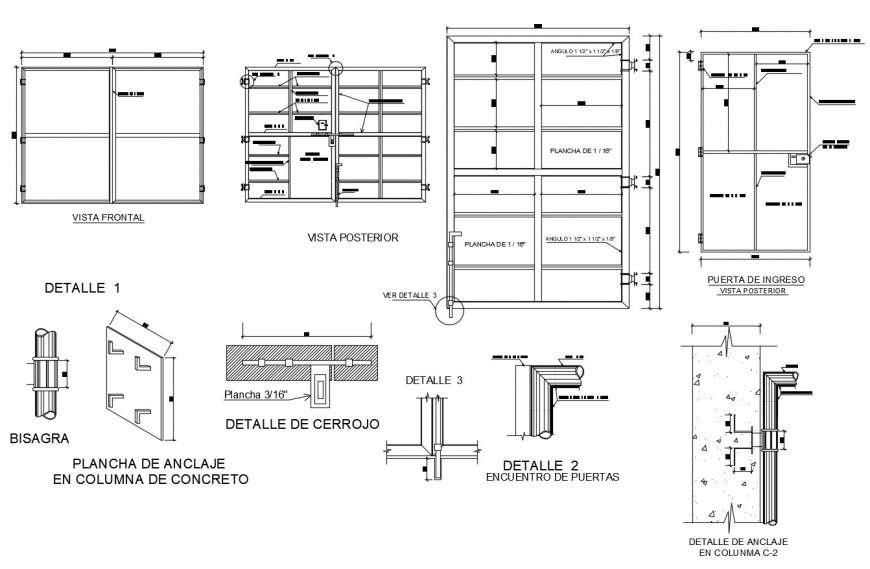 Metallic gate elevation, section and constructive installation drawing ... Metallic gate elevation, section and constructive installation drawing ...