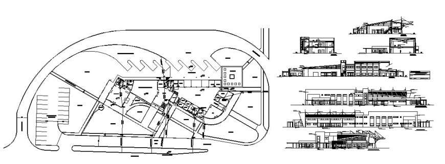 Mini bus terminal building elevation, section and distribution plan cad ... Mini bus terminal building elevation, section and distribution plan cad ...