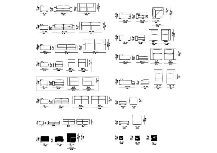 Miscellaneous sofa set elevation blocks cad drawing details dwg file ...