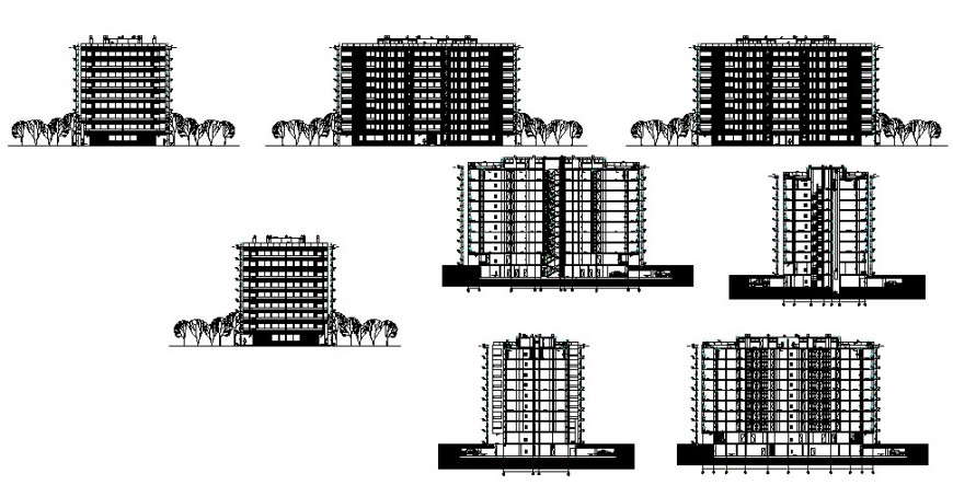 Multi-flooring multi-family apartment building all sided elevation and ... Multi-flooring multi-family apartment building all sided elevation and ...
