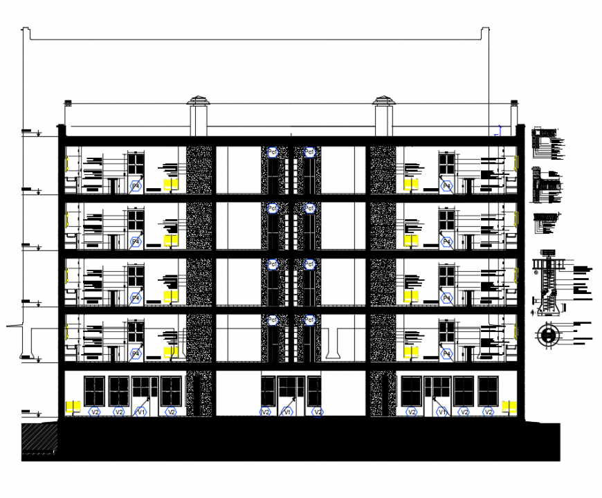 Multi-level office building constructive section details dwg file - Cadbull Multi-level office building constructive section details dwg file - Cadbull