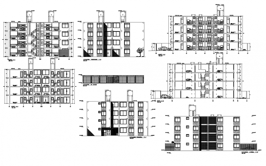 Multi-story residential apartment building all sided elevation and ... Multi-story residential apartment building all sided elevation and ...