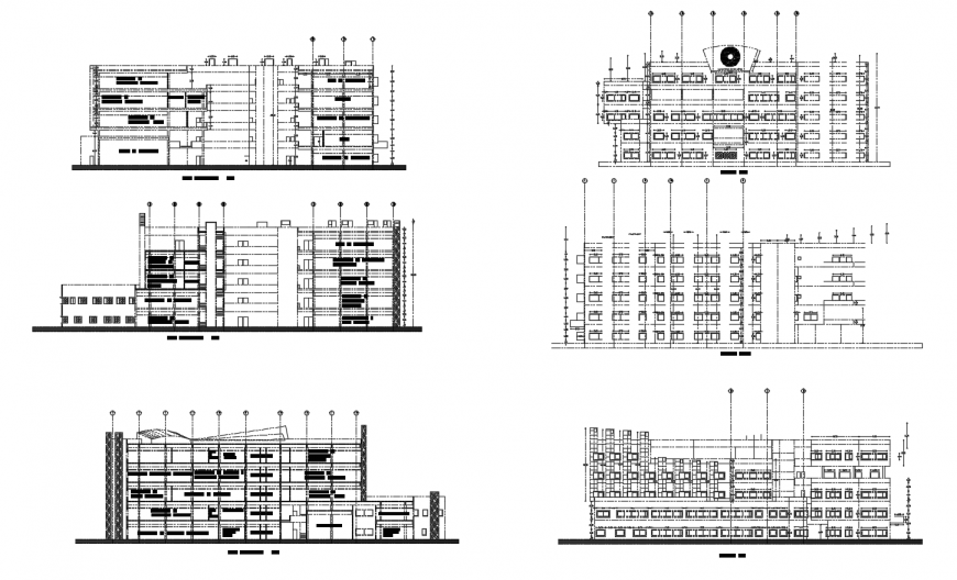 Municipal residential building all sided elevation and section drawing ... Municipal residential building all sided elevation and section drawing ...