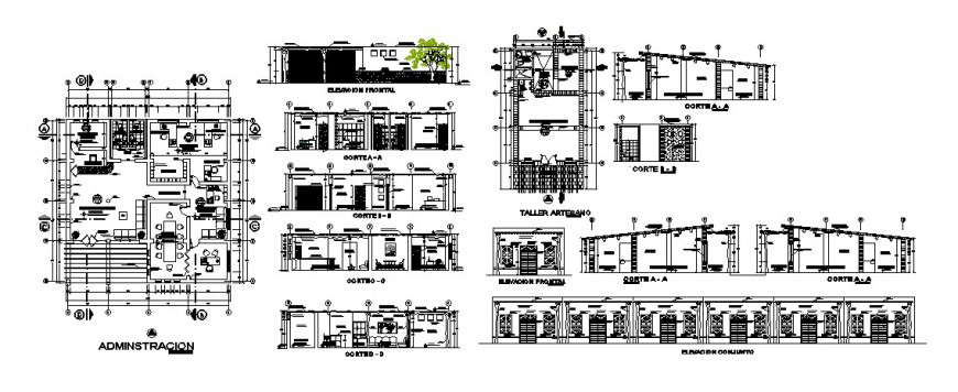 Office administration building working plan, elevation and sectional ... Office administration building working plan, elevation and sectional ...