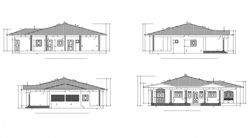 One Story House All Sided Elevation Cad Drawing Details Dwg File | The ... One Story House All Sided Elevation Cad Drawing Details Dwg File | The ...